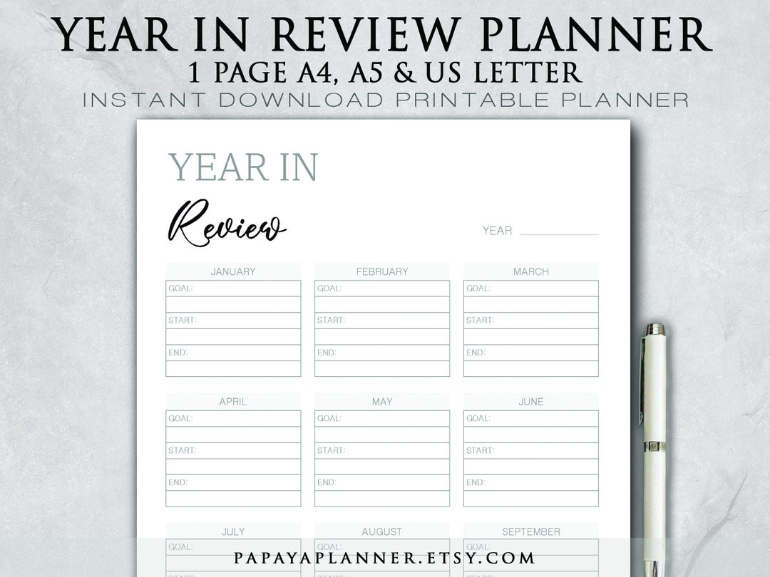 Year in Review Planner Printable Planner, Productivity Planner, Habit ...