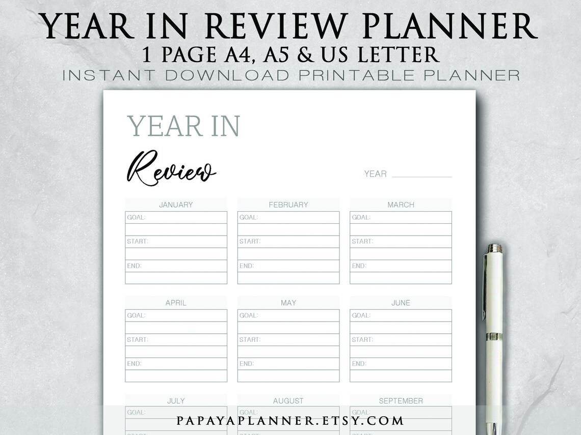 Year in Review Planner Printable Planner, Productivity Planner, Habit ...