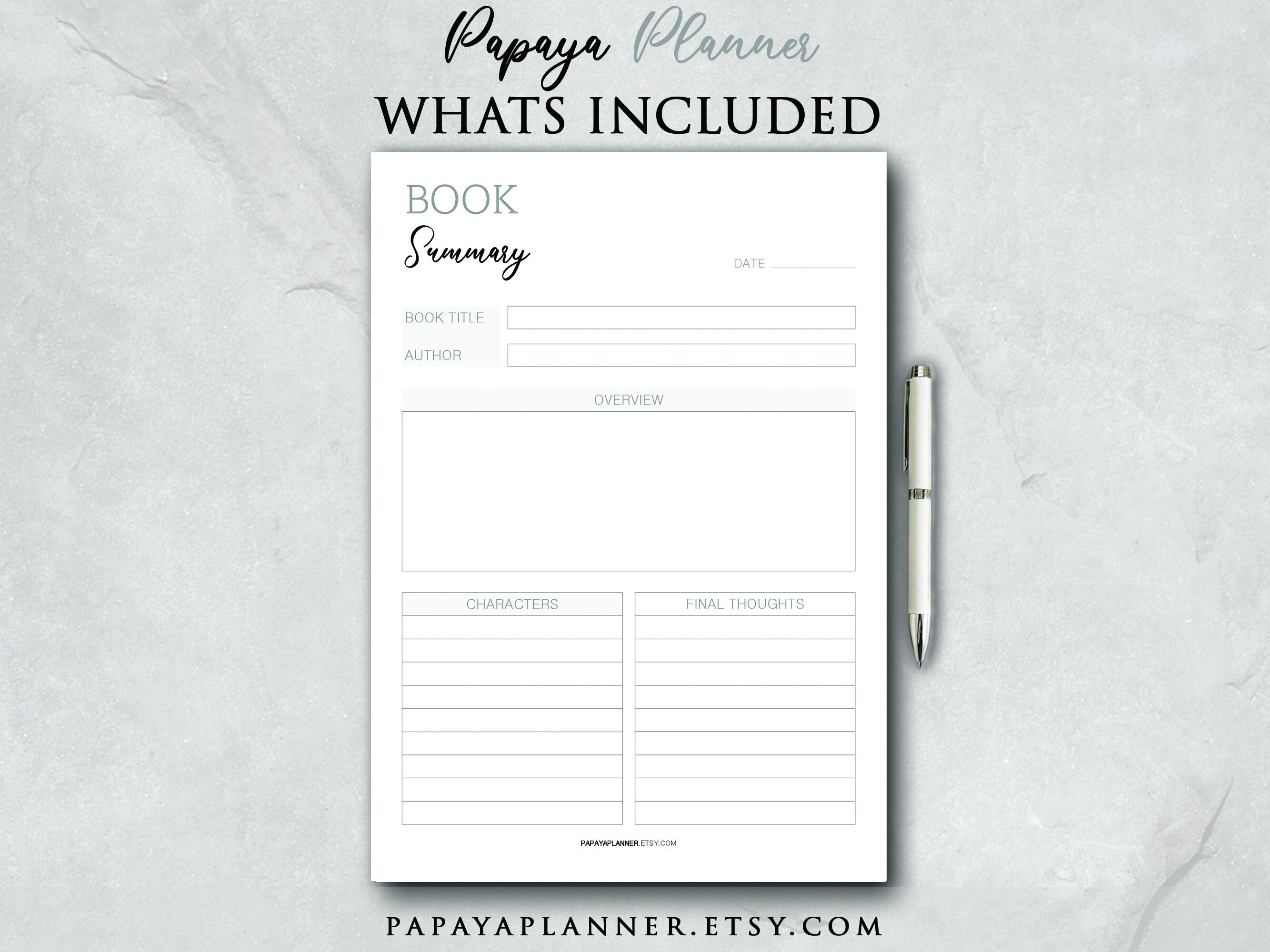Book Summary Printable Planner, Personal Planner, Leisure Planner ...