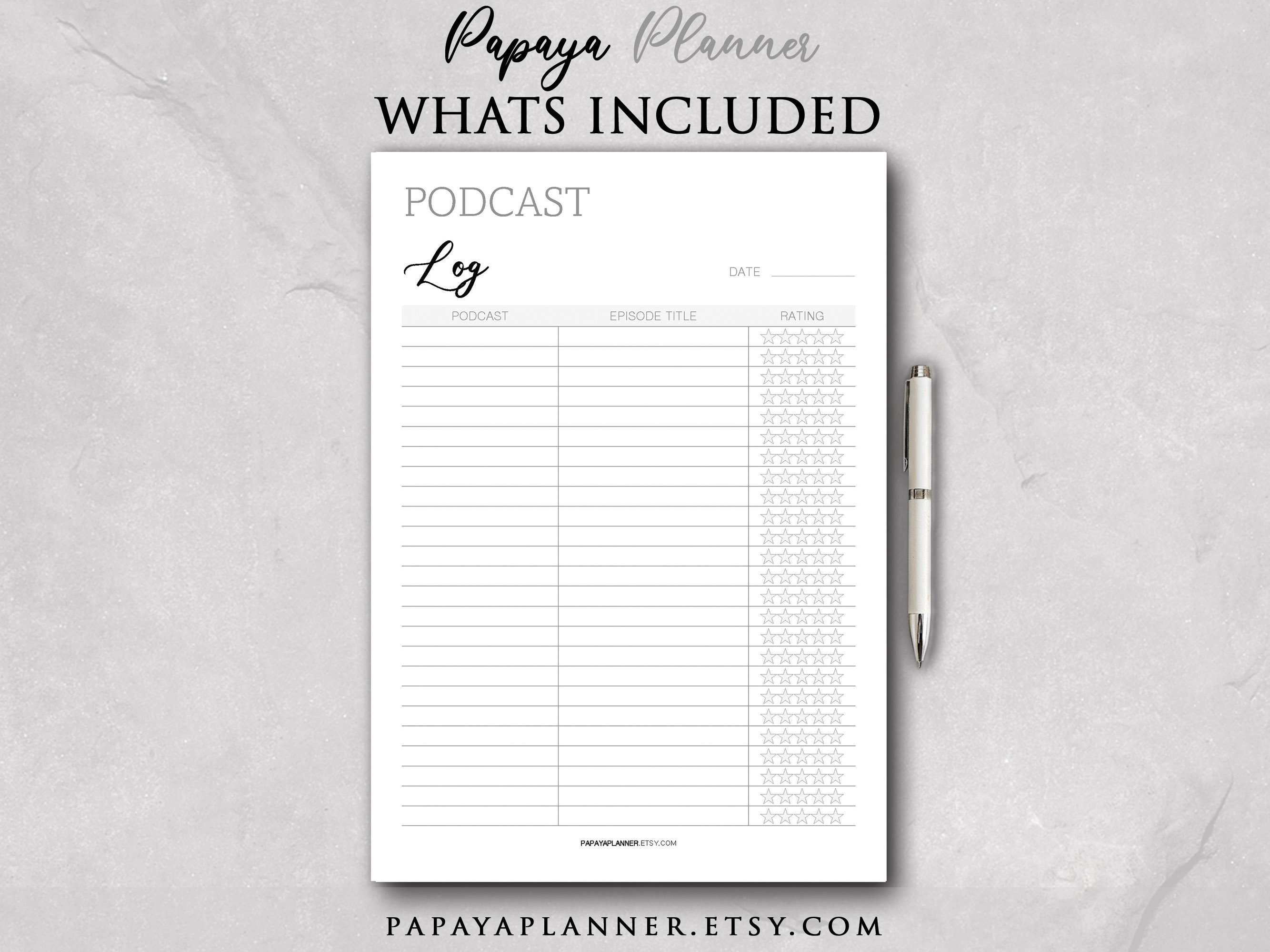 Podcast Log Printable Planner, Personal Planner, Leisure Planner ...