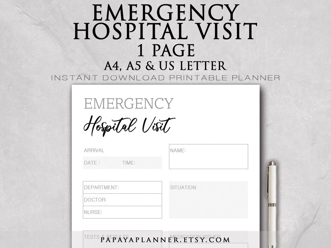 Emergency Hospital Visit - Printable Planner, Health Planner, Wellness ...