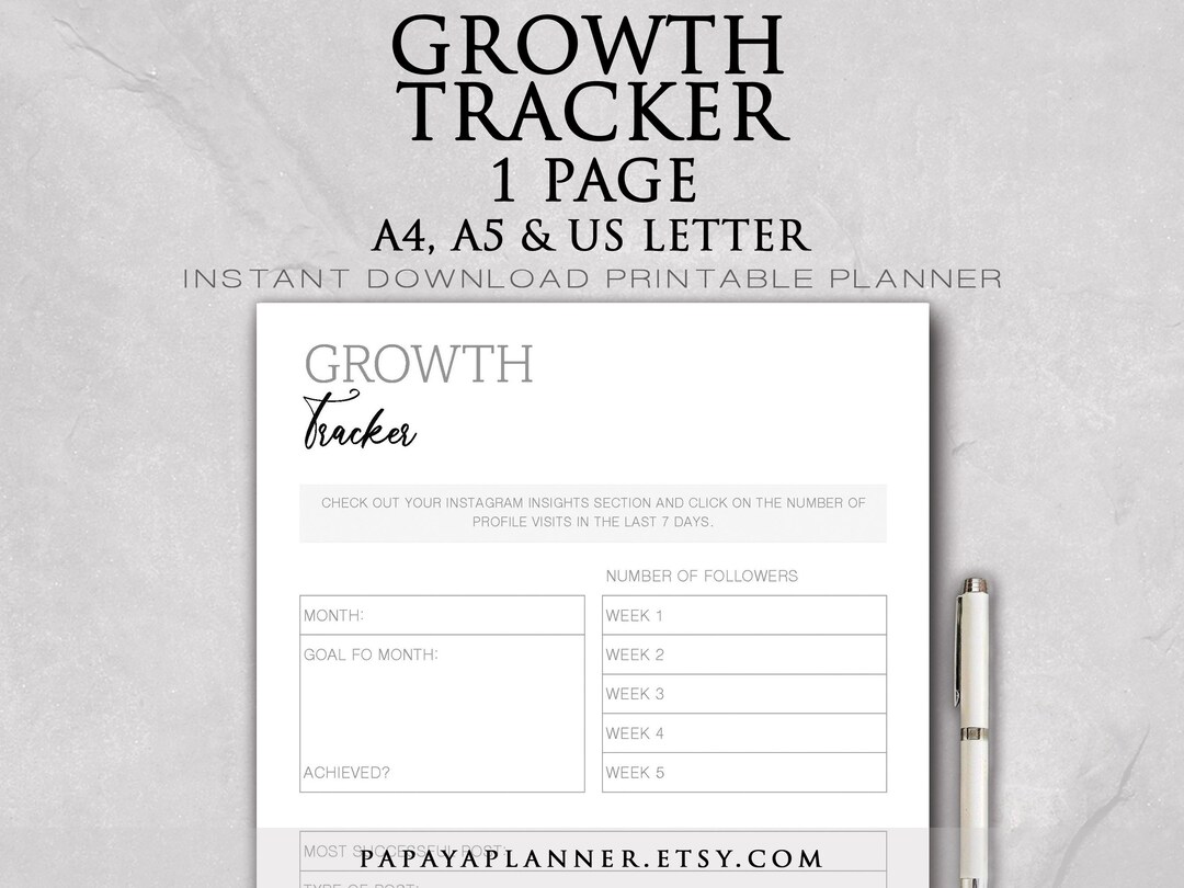 Growth Tracker - Printable Planner, Personal Planner, Social Media ...