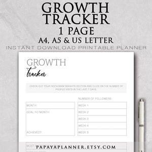 Growth Tracker - Printable Planner, Personal Planner, Social Media ...