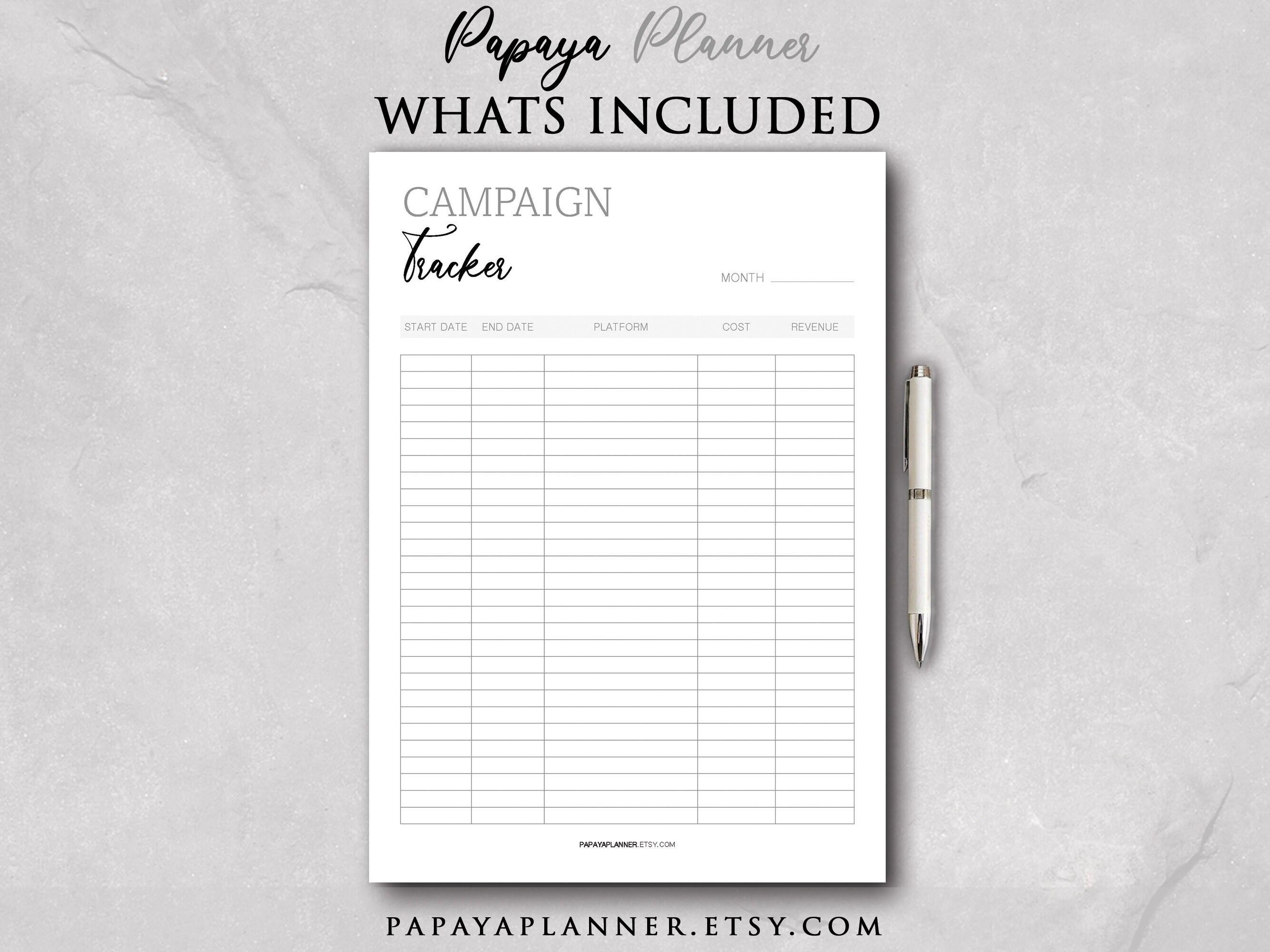 Campaign Tracker - Printable Planner, Personal Planner, Social Media ...