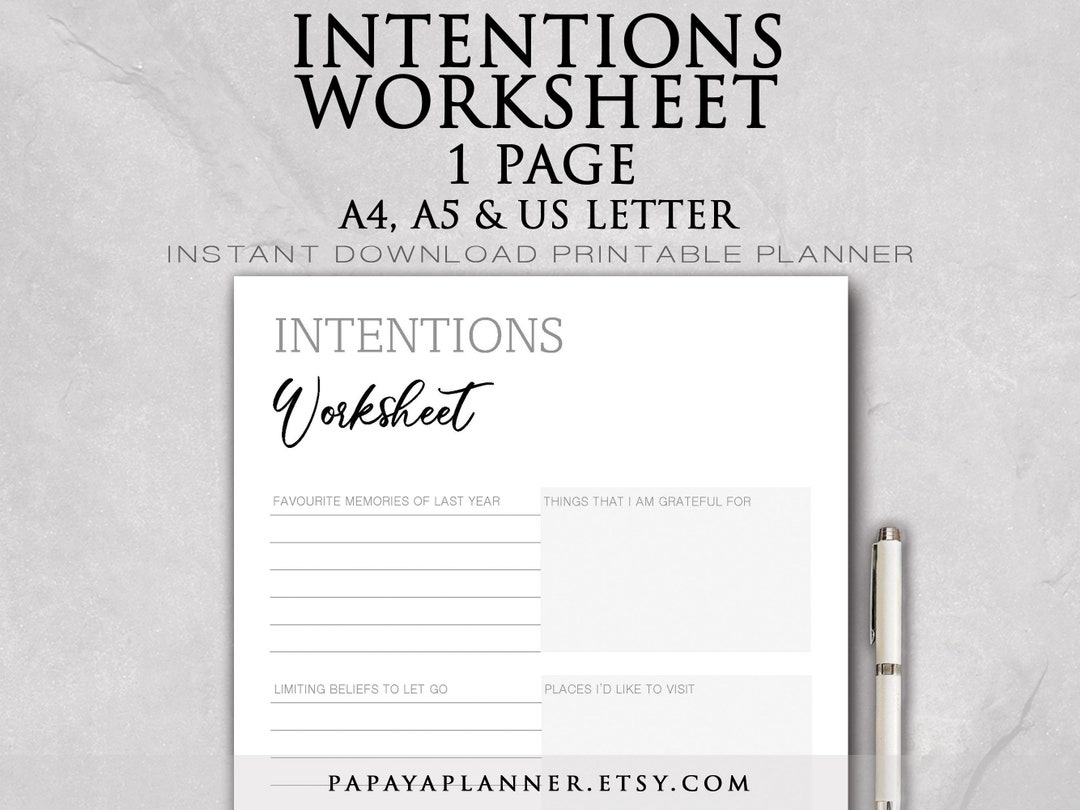 Intentions Worksheet - Printable Planner, Personal Planner, Self ...