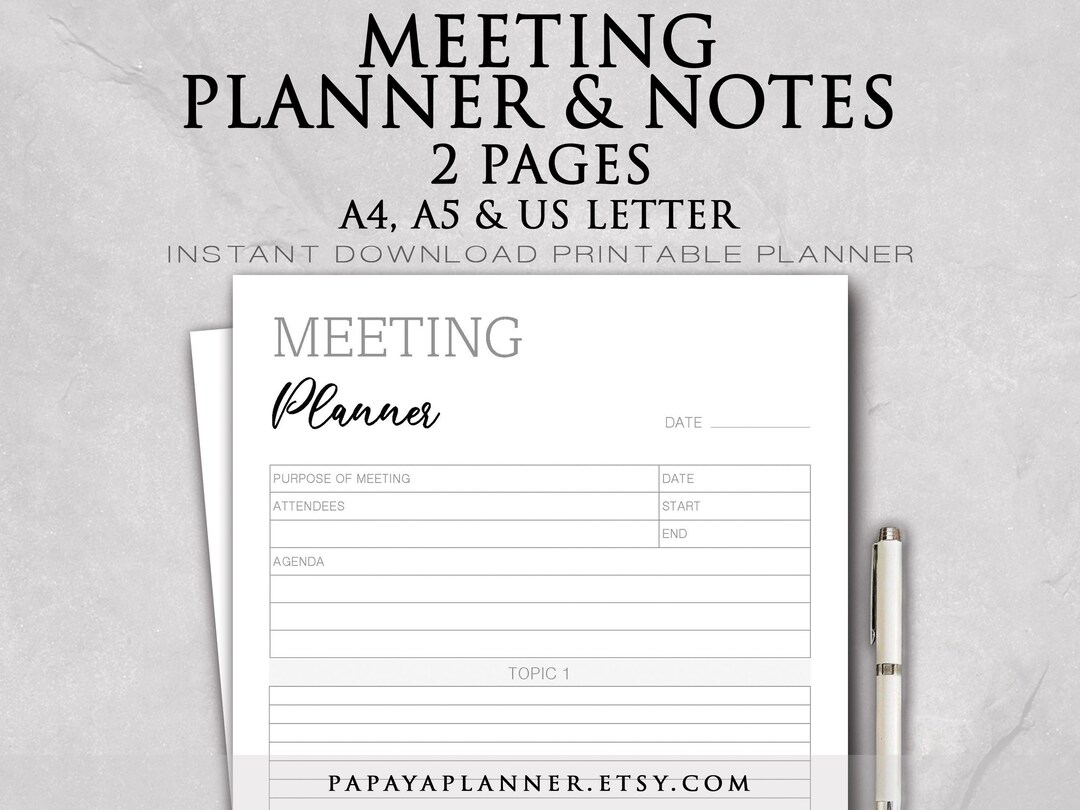 Meeting Planner & Notes - Printable Planner, Business Template, Digital ...