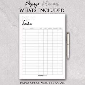 Profit Tracker - Printable Planner, Financial Template, Bill Plan ...