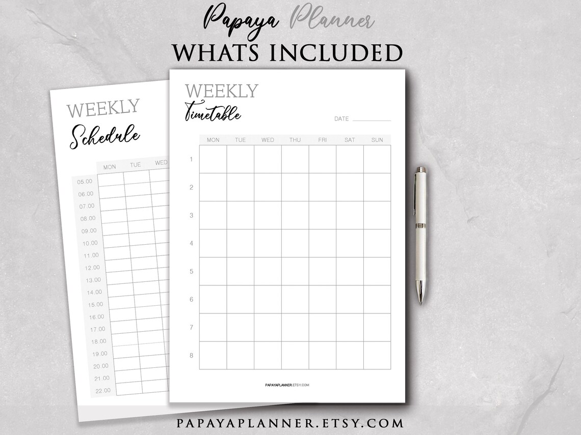 Weekly Schedule & Timetable Printable Planner, Productivity Planner ...