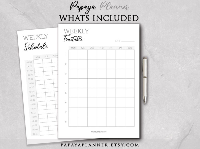 Weekly Schedule & Timetable - Printable Planner, Productivity Planner ...