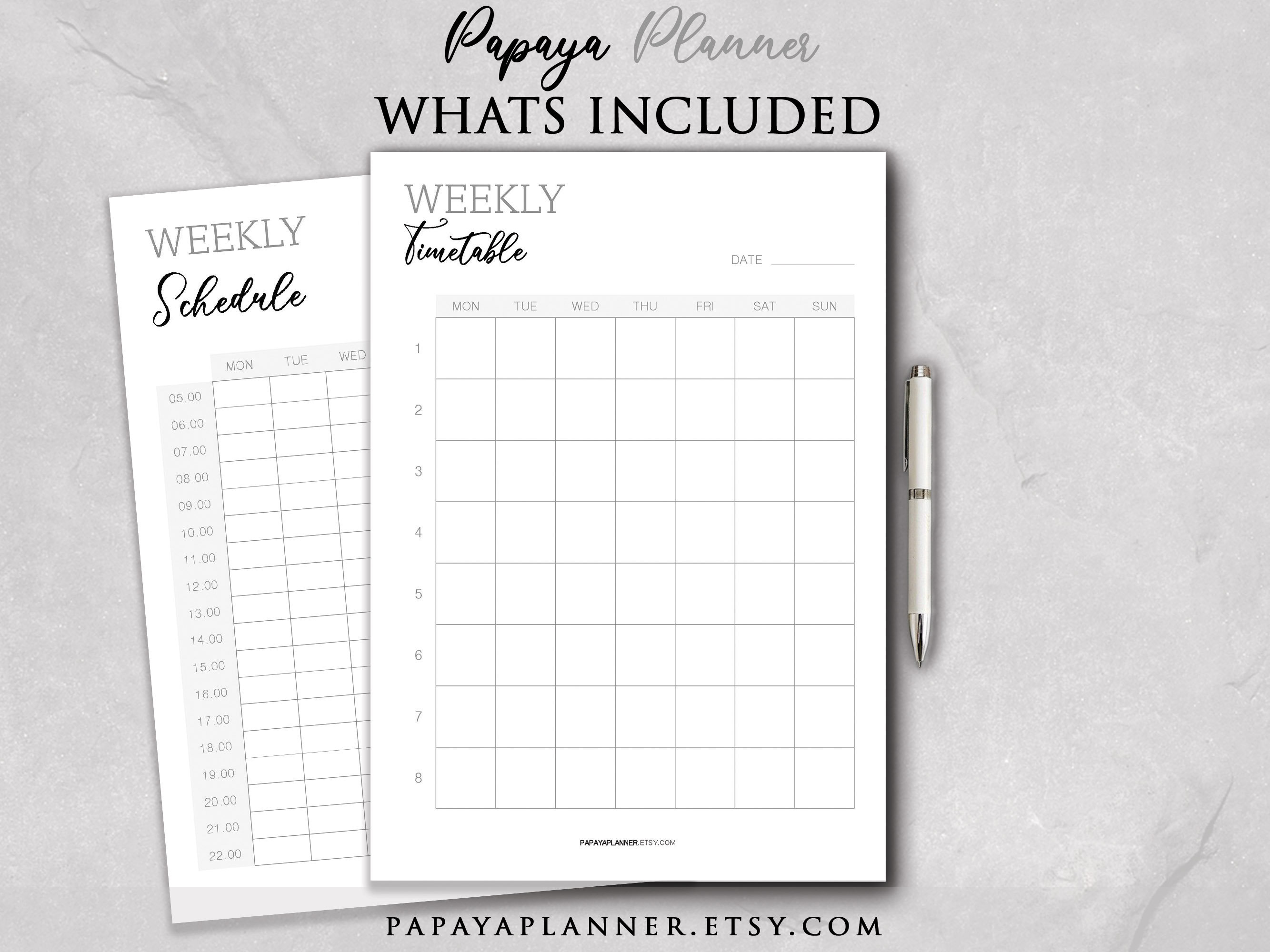 Weekly Schedule & Timetable - Printable Planner, Productivity Planner ...