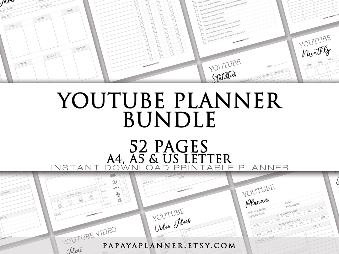 Youtube Planner Set - 52 Pages - Printable Planner, Content Planner ...