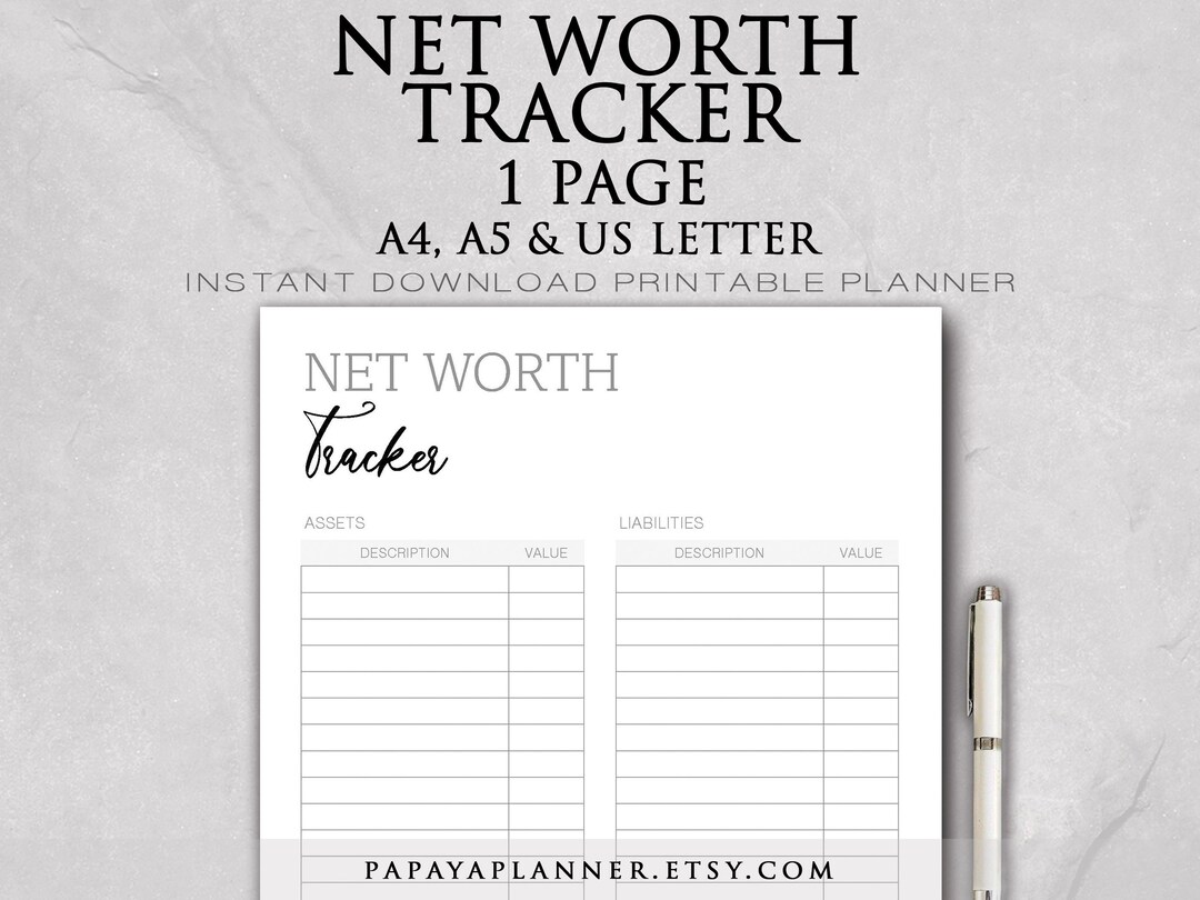 Net Worth Tracker - Printable Planner, Financial Template, Bill Plan ...