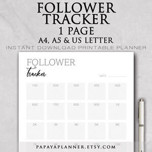Follower Tracker - Printable Planner, Personal Planner, Social Media ...