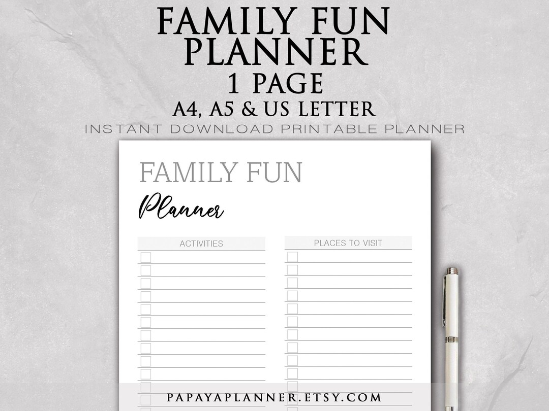 Family Fun Planner - Printable Planner, Household Planner, Personal ...