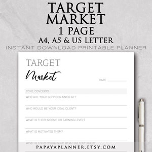 Target Market Planner - Printable Planner, Business Template, Digital ...