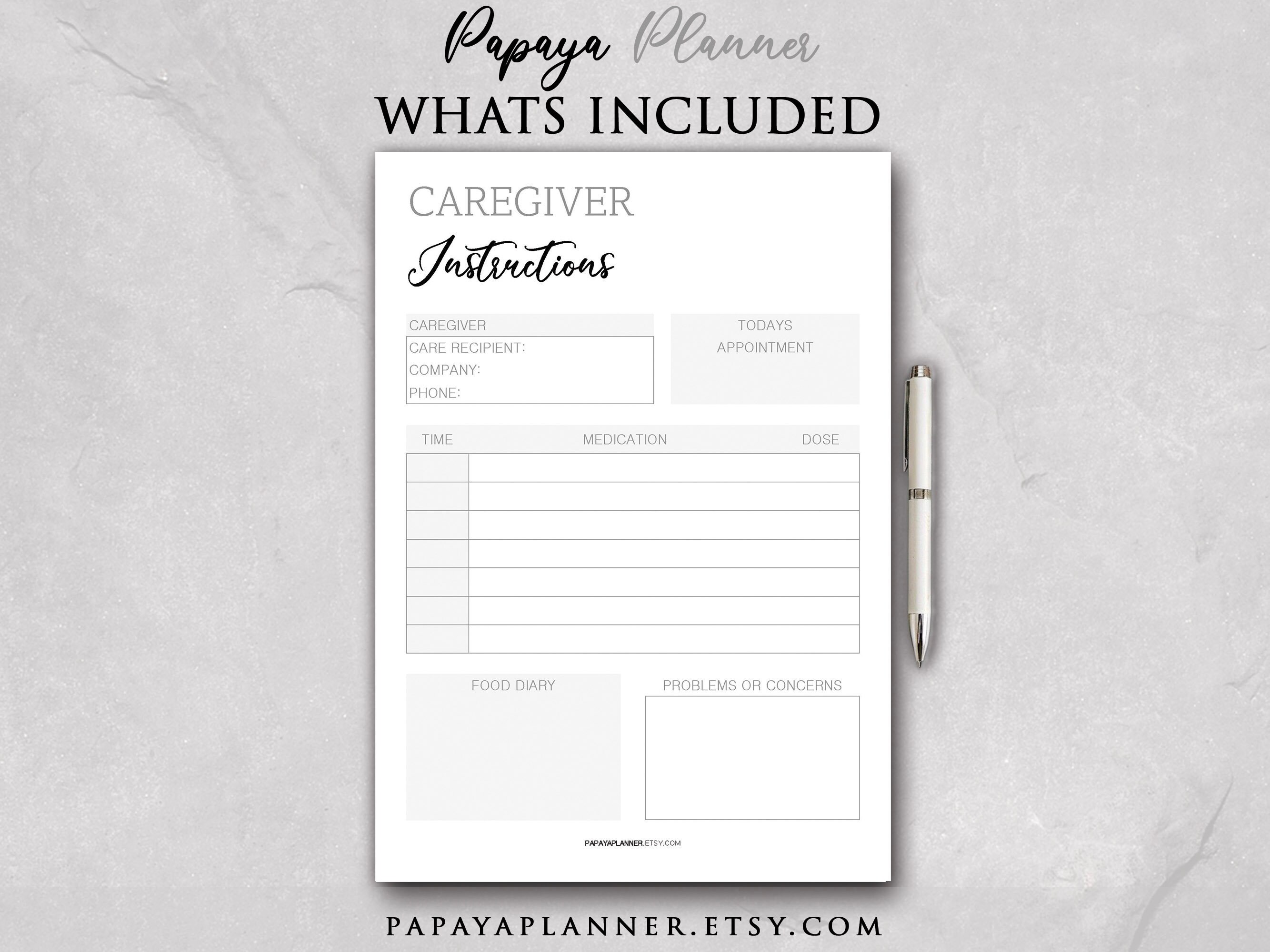Caregiver Instructions Printable Planner, Health Planner, Wellness ...