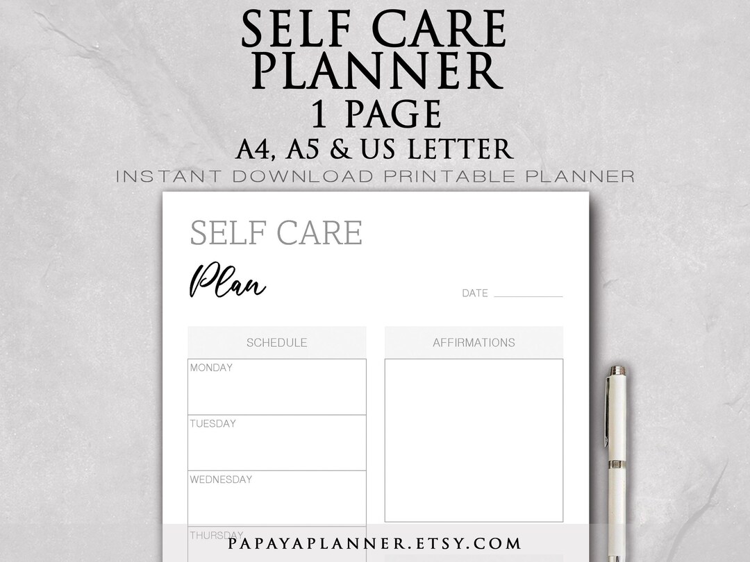Self Care Plan - Printable Planner, Personal Planner, Self Improvement ...