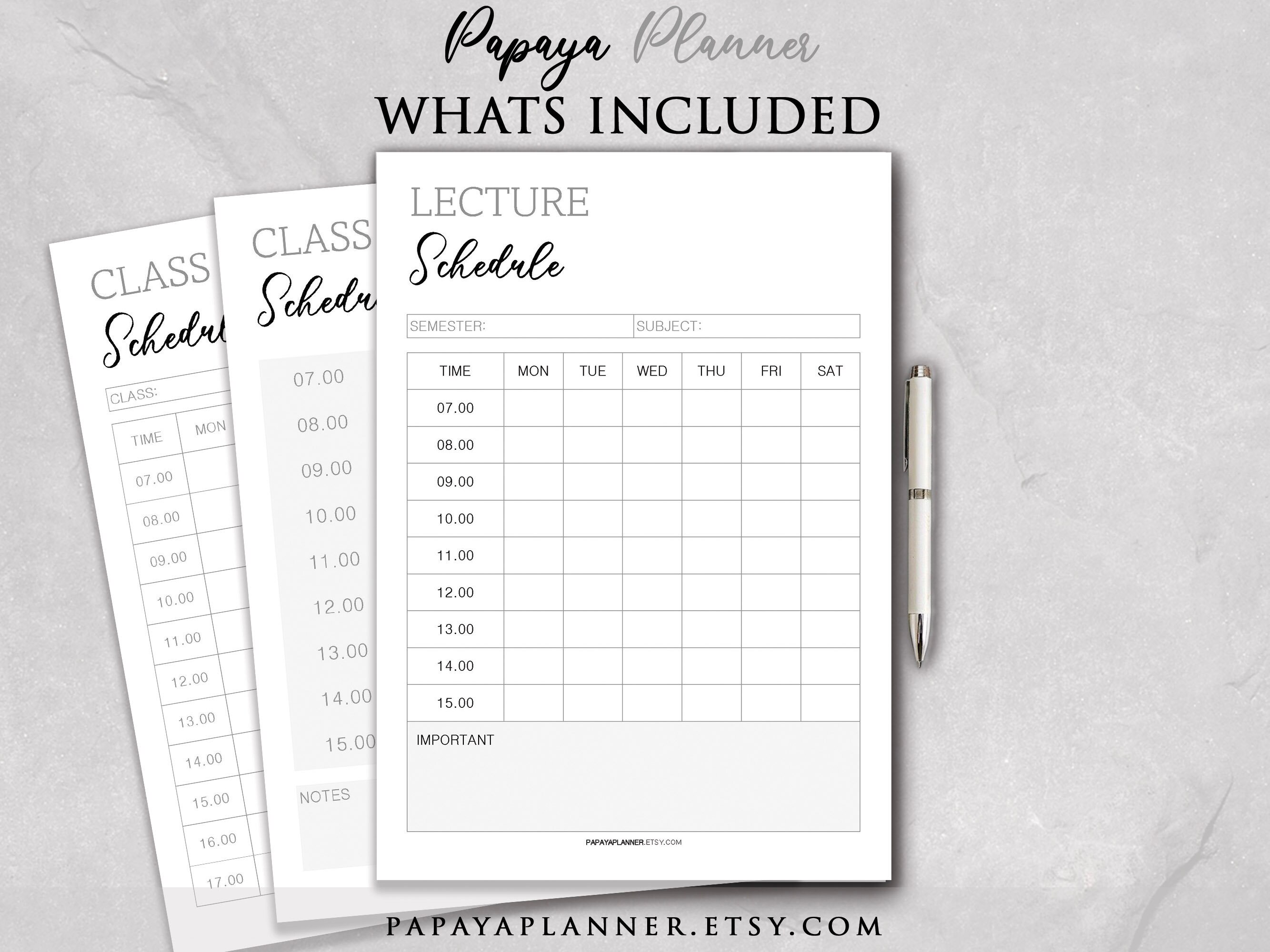 Class Schedule Pack - Printable Planner, Education Template, Study Plan ...