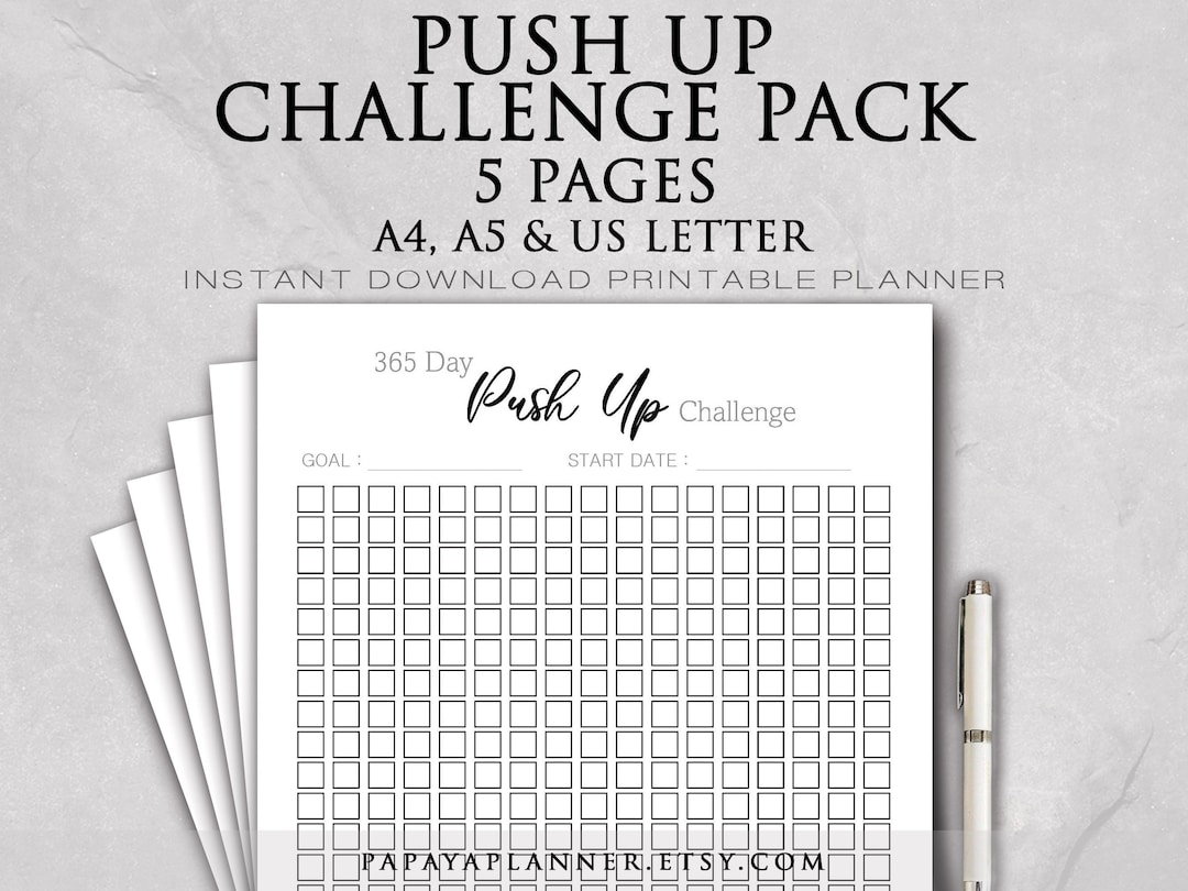 Pushup Challenge Pack - Printable Planner, Fitness Template, Meal Plan ...