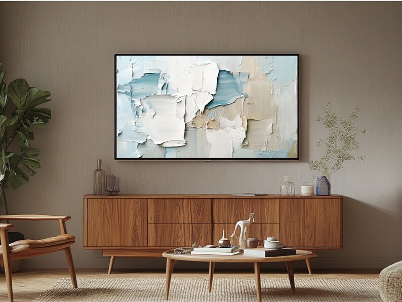 Abstract Texture Art for Samsung Frame TV: Blue & Beige Plaster ...