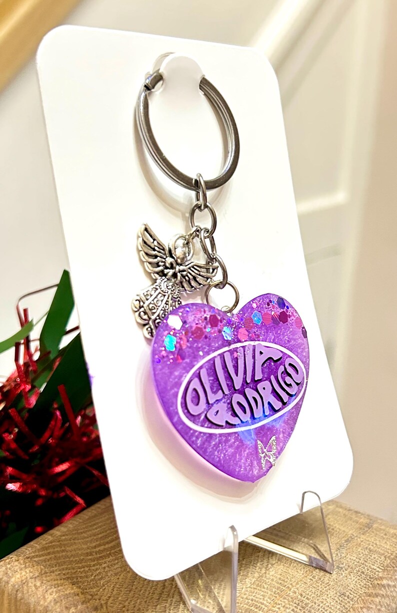 RARE Olivia Rodrigo Sparkling Purple Heart Keyring With Angel Charm ...