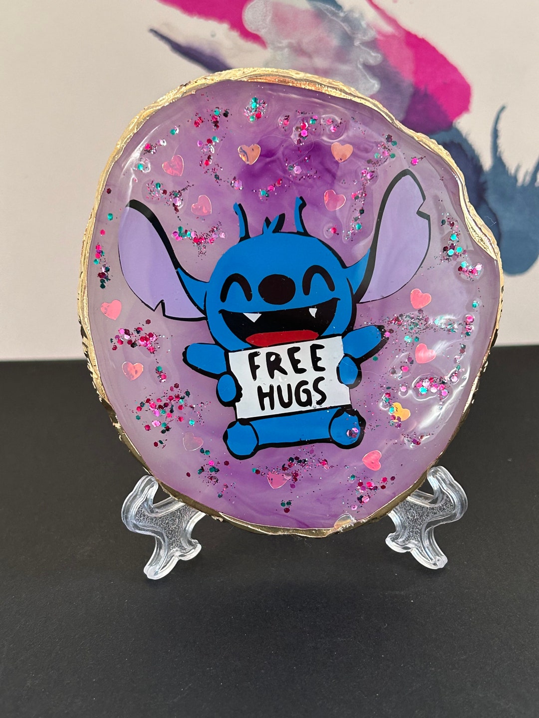 Personalised Stitch free Hugs Resin Coaster Plaque High Gloss Disney ...
