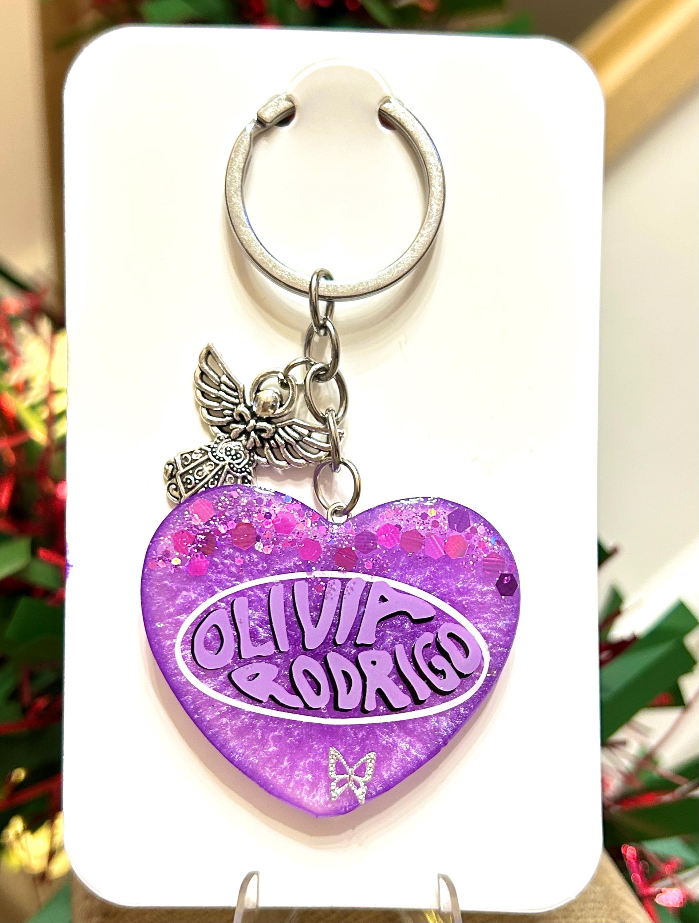 RARE Olivia Rodrigo Sparkling Purple Heart Keyring With Angel Charm ...