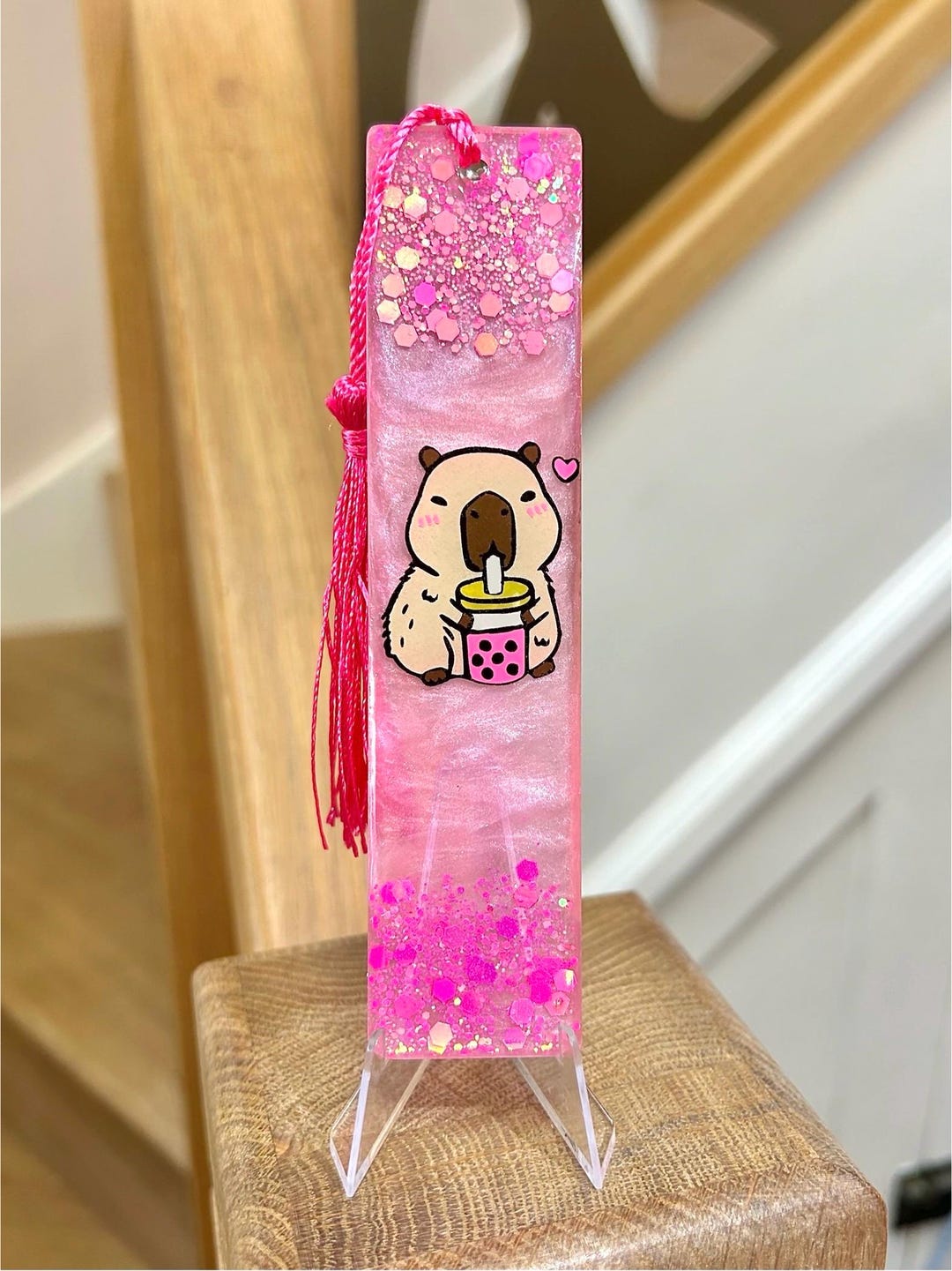 Kawaii Capybara Drinking Boba Bookmark Sparkly Handmade Personalised ...