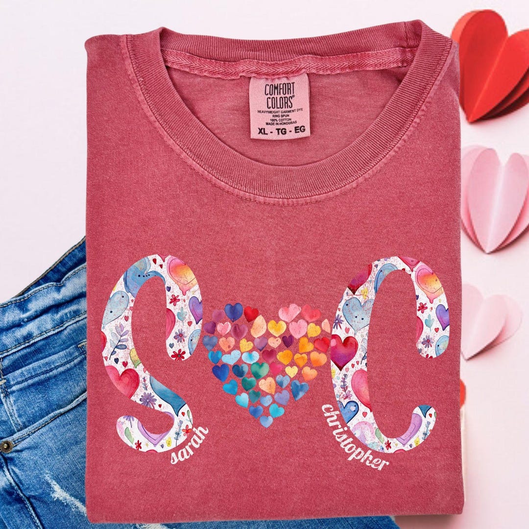Valentine's Day Custom T-shirt, Valentine Heart Tee, Custom Name Heart ...