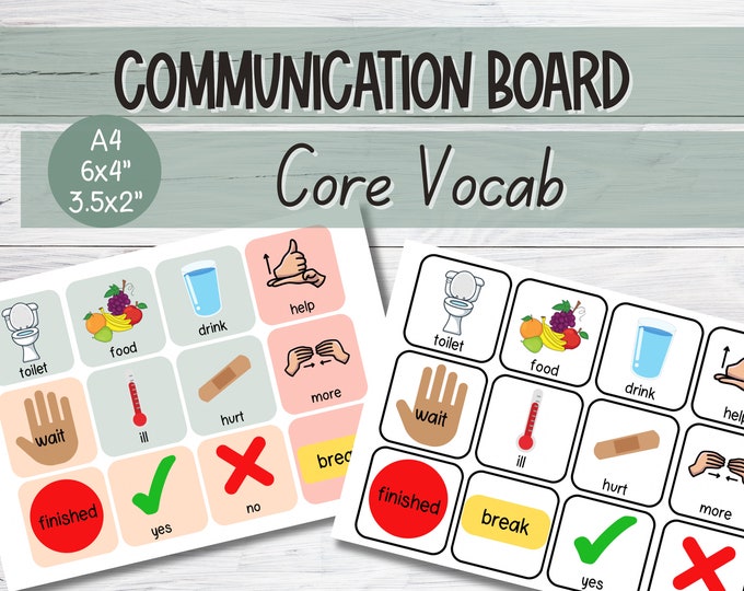 Communication Board for Non Verbal Core Vocabulary Board for Autism ...
