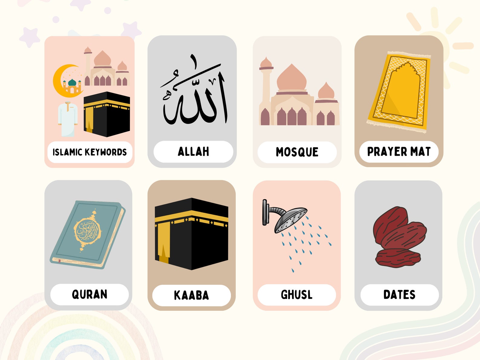 Islamic Flash Cards Arabic Learning Eid Activities for Kids Learn ...