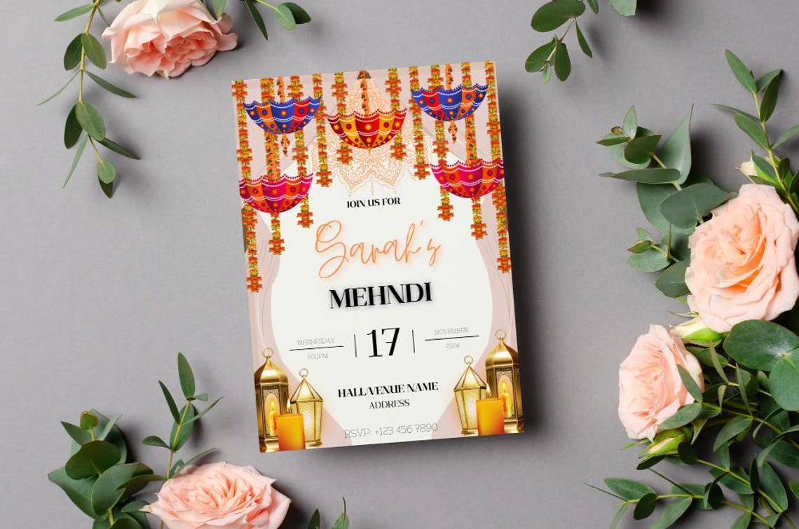 Handmade PERSONALISED A5 Mehndi Ceremony Invitation|mehndi Invitation ...
