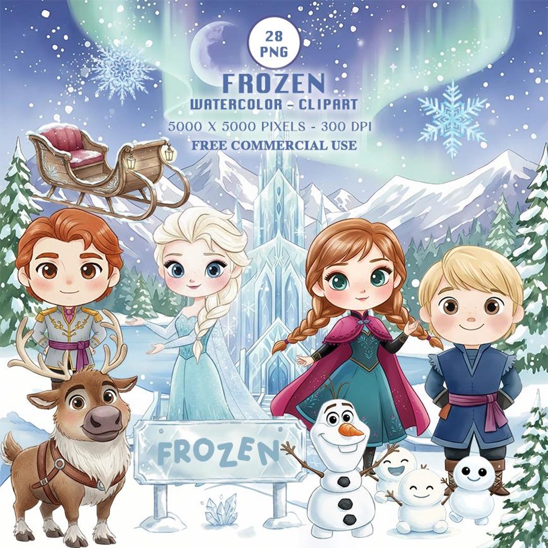 Winter Froz Princess Watercolor Clipart PNG | Kids Birthday Invitation ...