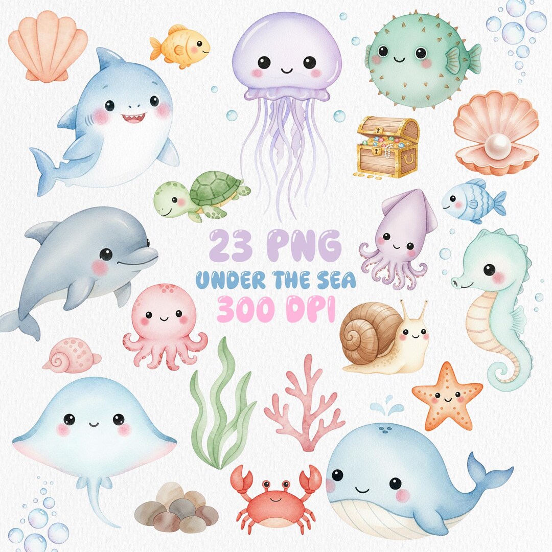 Under the Sea Clipart | Ocean Animals PNG | Mermaid Sea Creatures ...
