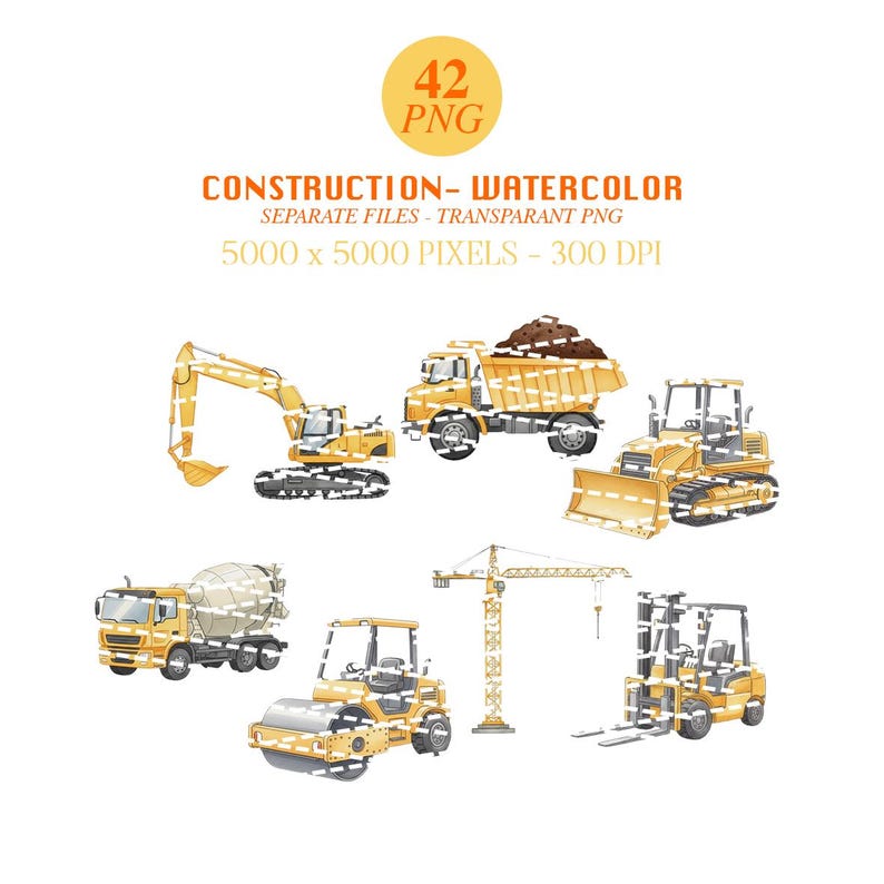 Cute Construction Watercolor Clipart Illustration: Dump Trucks ...