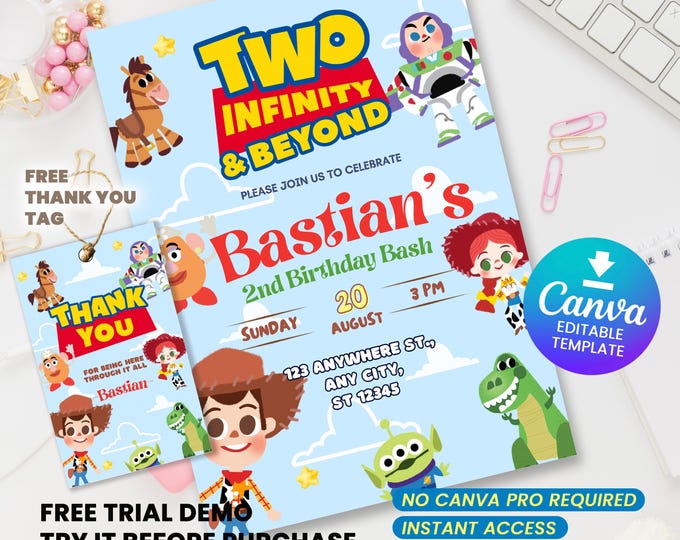 Two Infinity and Beyond Birthday Invitation | 2nd Birthday Toy Kids ...