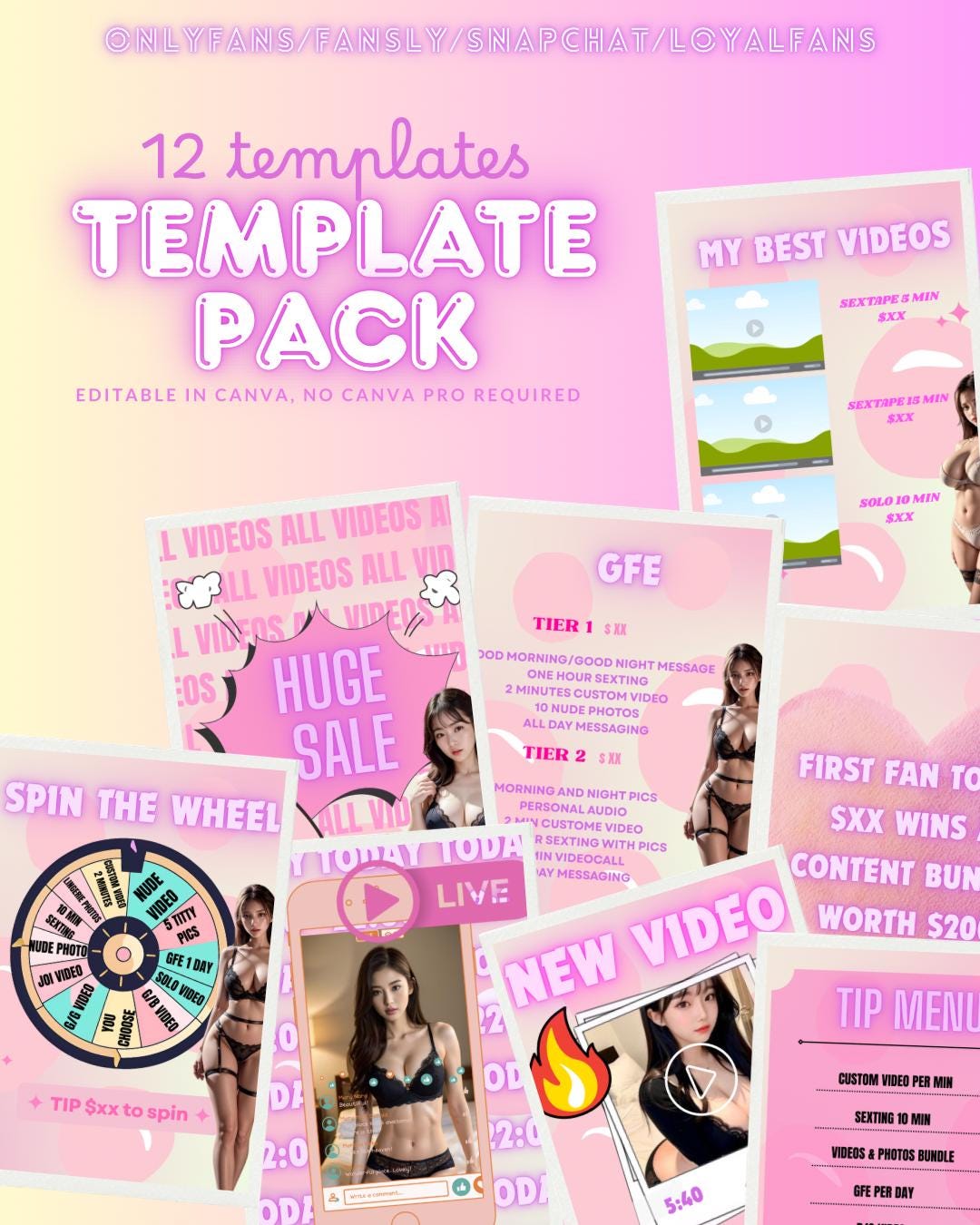 Onlyfans Template Pack / Instant Download / Tip Menu, Spin the Wheel ...