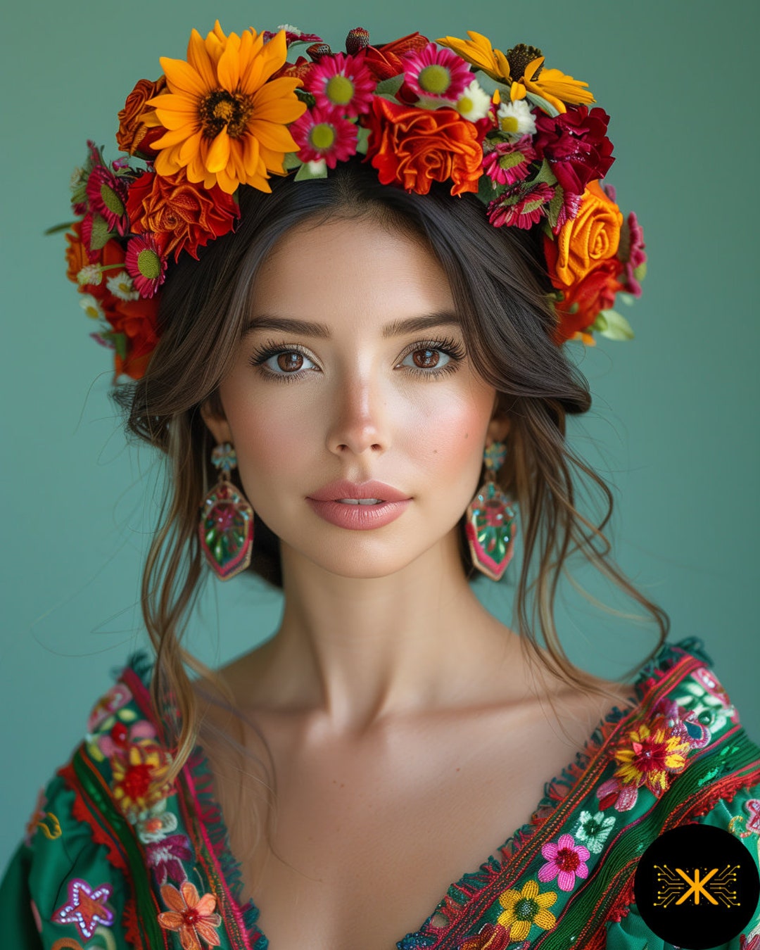 Hispanic AI Model, Female Model, Woman Model, Blue Flowers, AI ...
