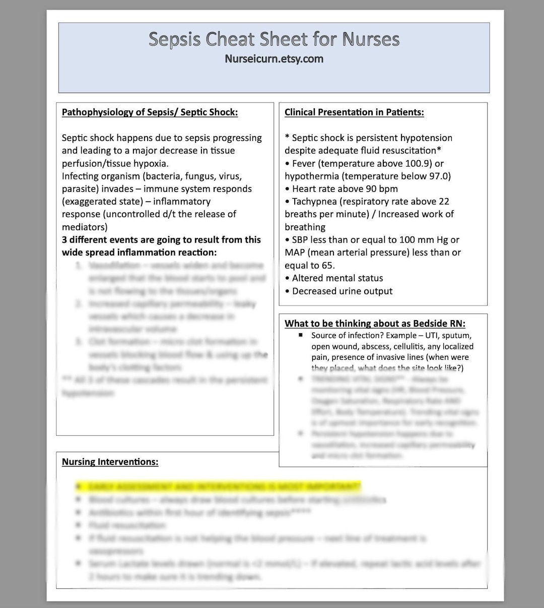 Sepsis Cheat Sheet for Nurses - Etsy Australia