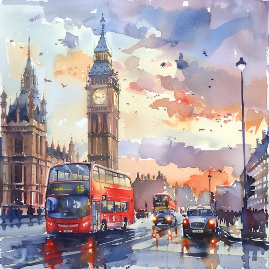 London Impressions: A Watercolor Digital Canvas - Etsy