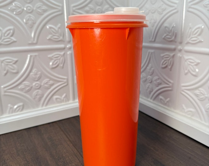 Vintage Orange Tupperware 8.5" Juice Pitcher/container/storage With ...