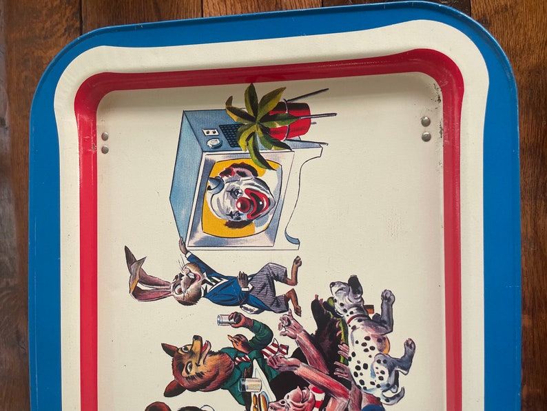 1950's Metal Tray of Animals Watching Clown on TV, Children's TV Dinner ...