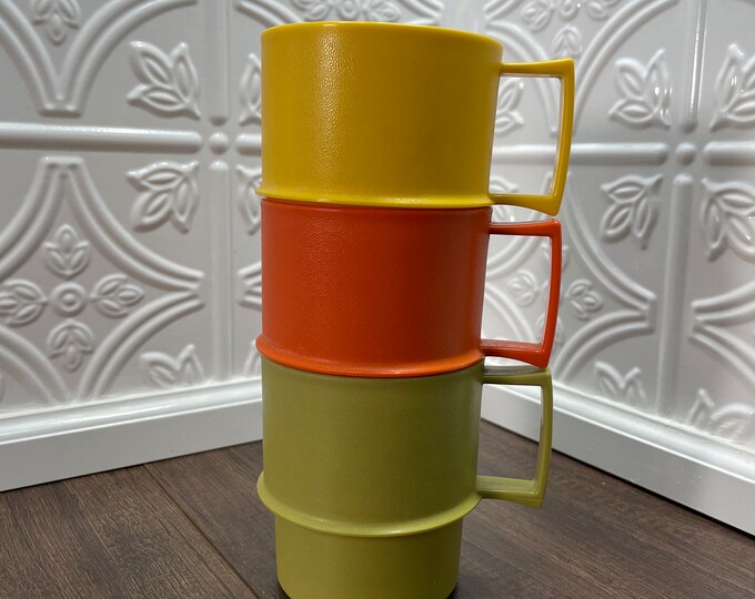 Vintage Set of 3 Tupperware Stackable Coffee Mugs in Harvest Colors ...