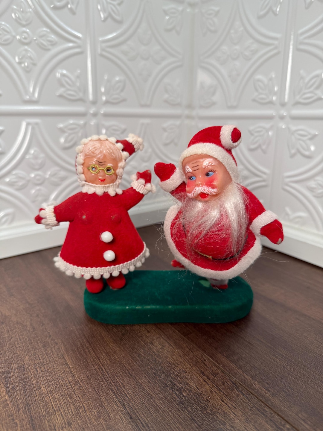 Vintage Flocked Dancing Santa & Mrs Claus Blow Mold Figurine ...