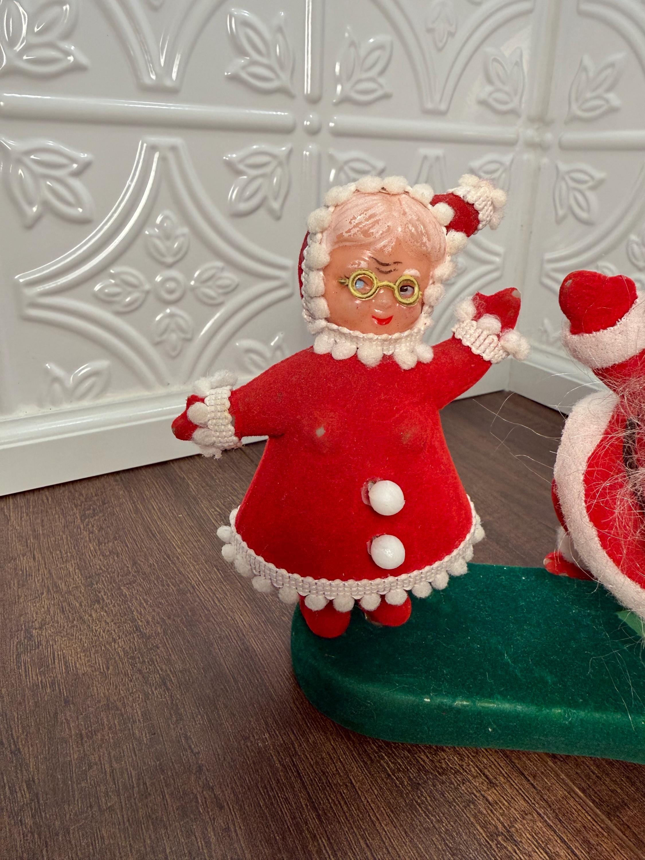 Vintage Flocked Dancing Santa & Mrs Claus Blow Mold Figurine ...