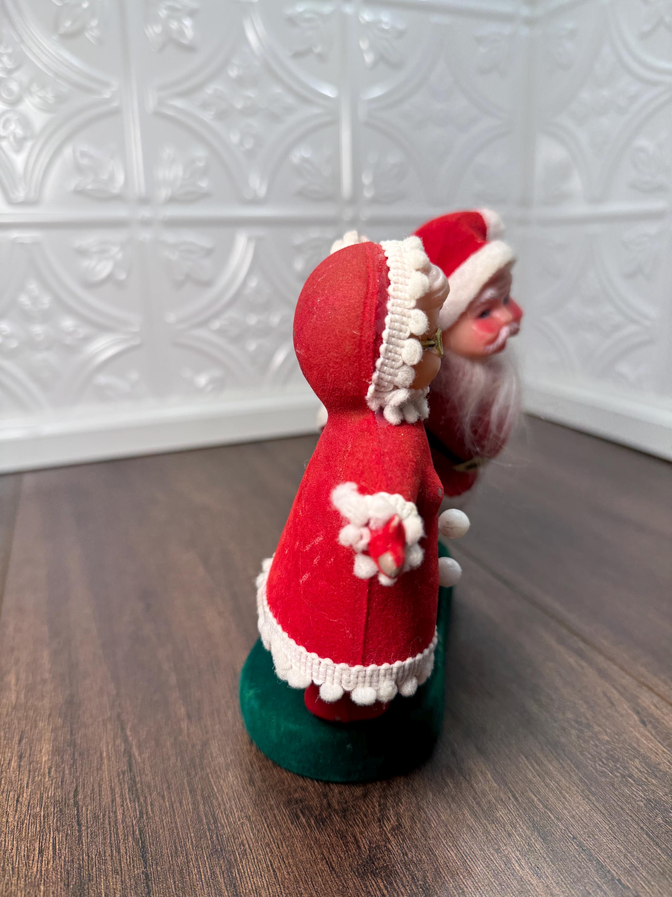 Vintage Flocked Dancing Santa & Mrs Claus Blow Mold Figurine ...