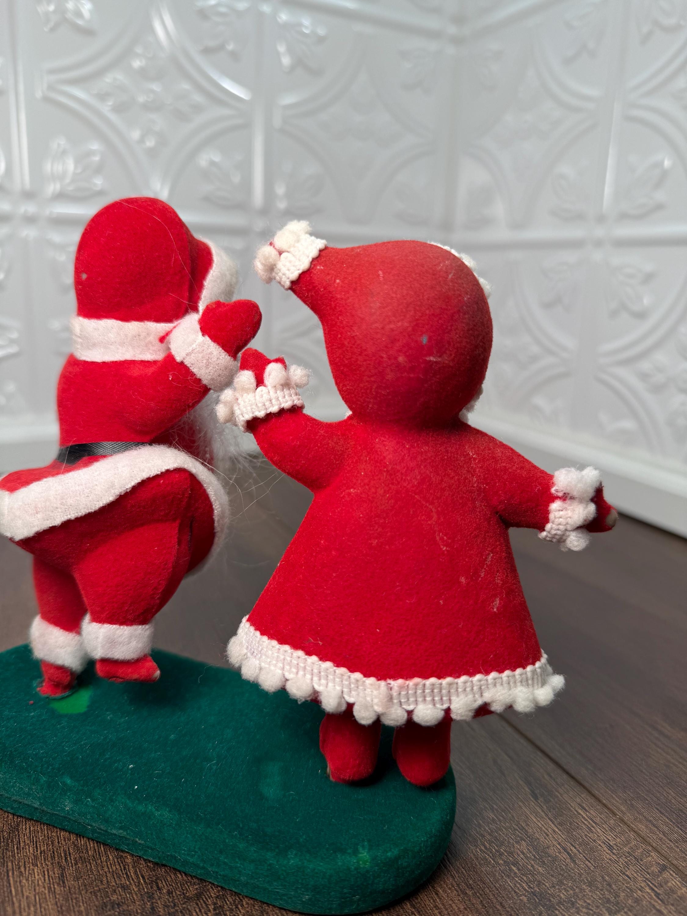 Vintage Flocked Dancing Santa & Mrs Claus Blow Mold Figurine ...