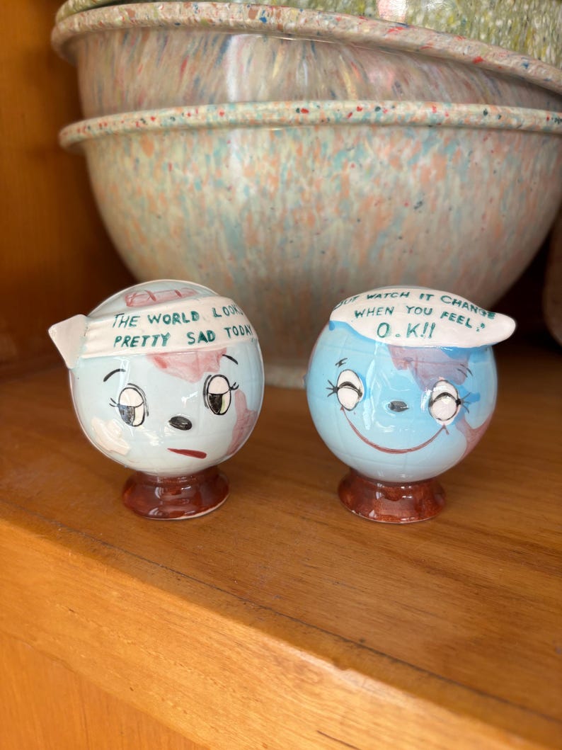 Vintage Anthropomorphic World Globe Salt & Pepper “the World Looks ...