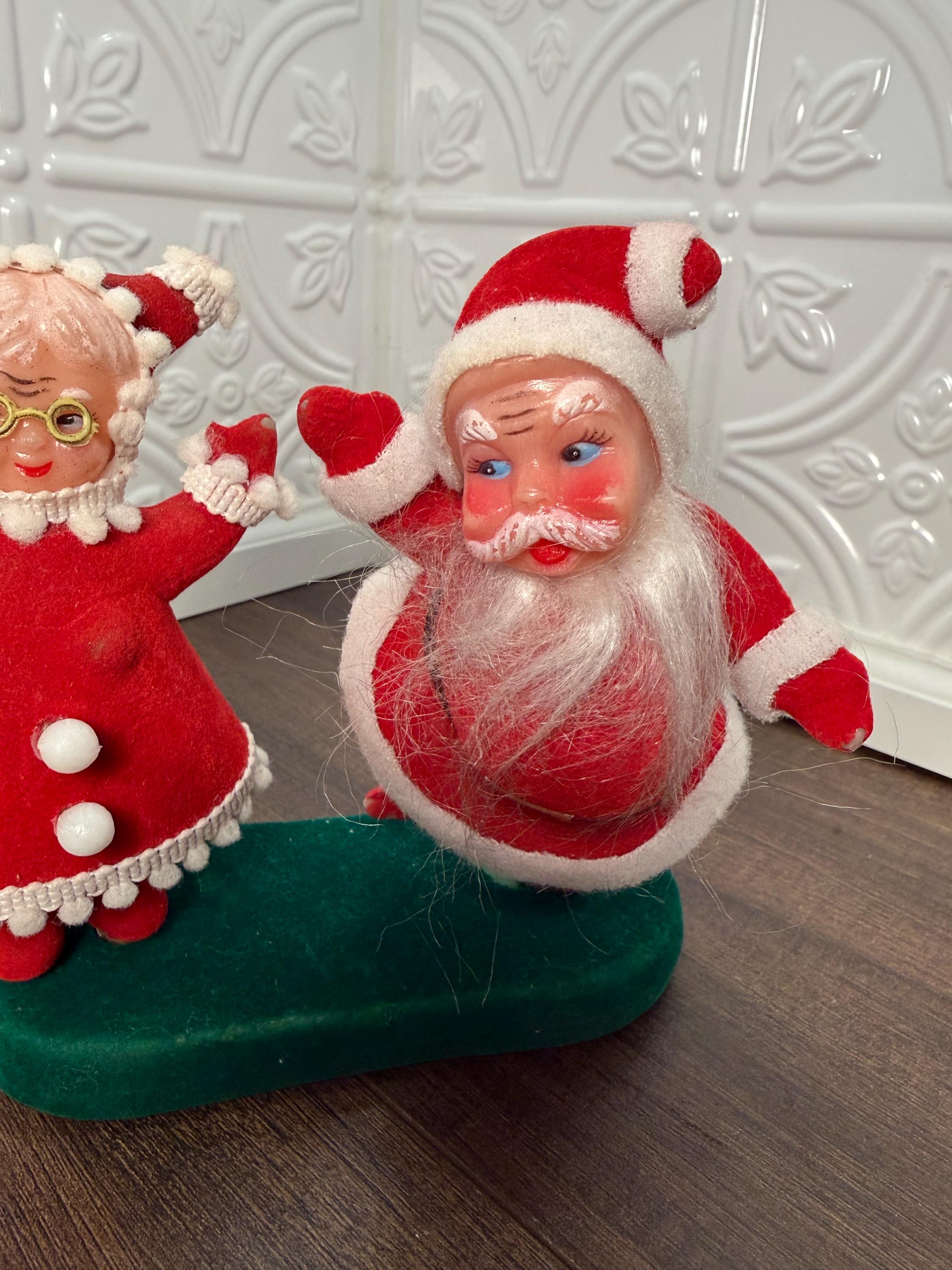 Vintage Flocked Dancing Santa & Mrs Claus Blow Mold Figurine ...
