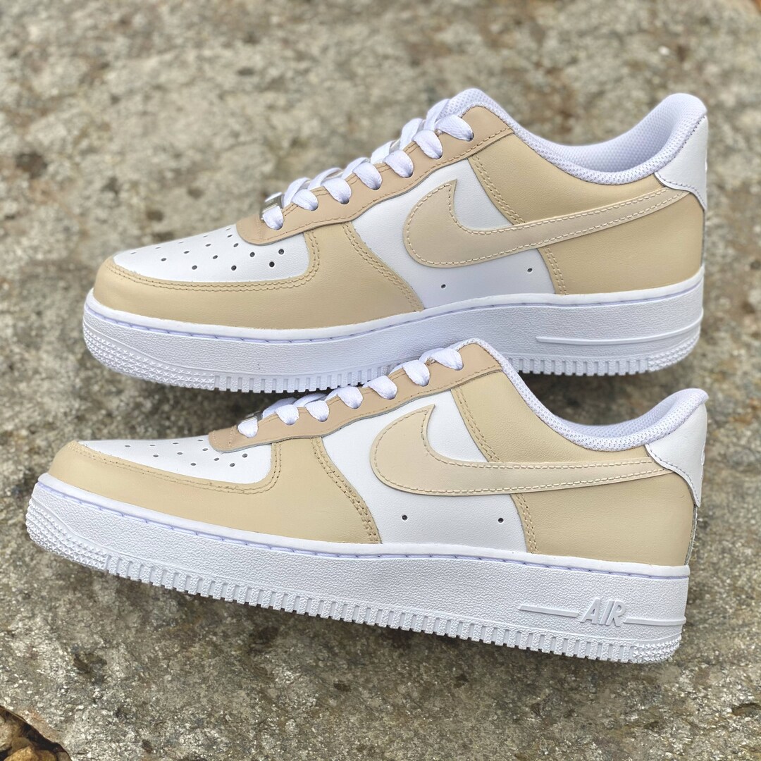 Custom Painted Air Forces 1 Beige Tan All Over Custom Hand Painted AF1 ...
